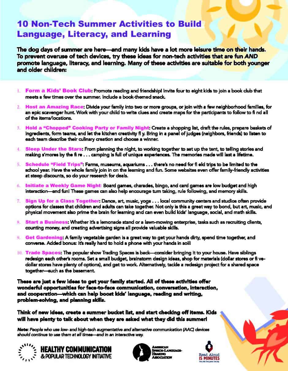 Summer Activities to Build Language, Literacy, and Learning! | Speech ...