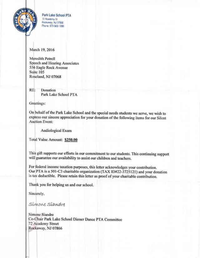 Park Lake PTA Letter | Speech & Hearing Associates | Blog